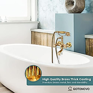 gotonovo Wall Bathtub Faucet Set with HandHeld Shower Spray Antique brass Double Cross Handle 2 Functions Wall Mount 360 Swivel Mixer Tub Filler Spout Vintage Bathroom