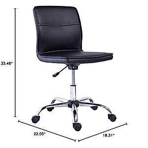Amazon Basics Modern Armless Office Desk Chair - Height Adjustable, 360-Degree Swivel, 275Lb Capacity, 22.05"D x 18.31"W x 33.46"H, Black/Chrome