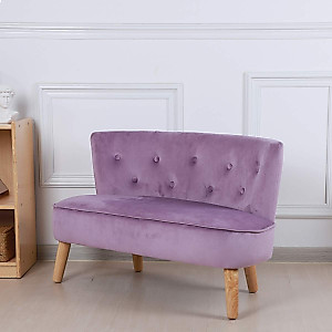 Yoonnie room 2-Seat Kid Sofa Couch with Velvet Fabric,Kid Sofa Chair with Wooden Frame for 3-6 Age Children Gift,35.6" Length, Purple
