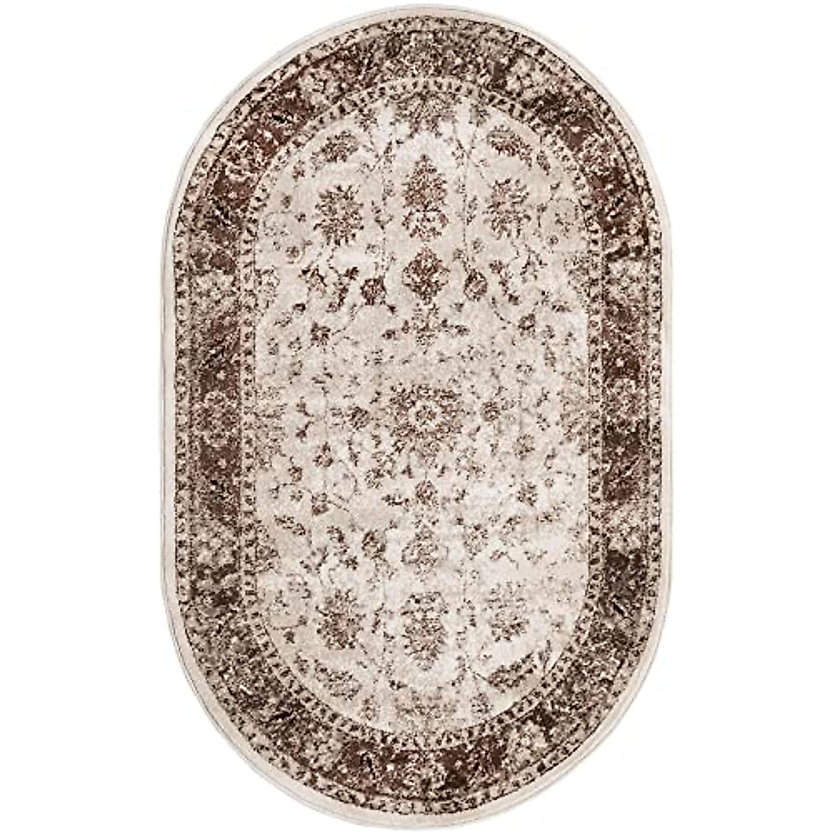 Rugs.com Nepal Collection Rug – 3' x 5' Oval Cream Medium Rug Perfect for Living Rooms, Large Dining Rooms, Open Floorplans