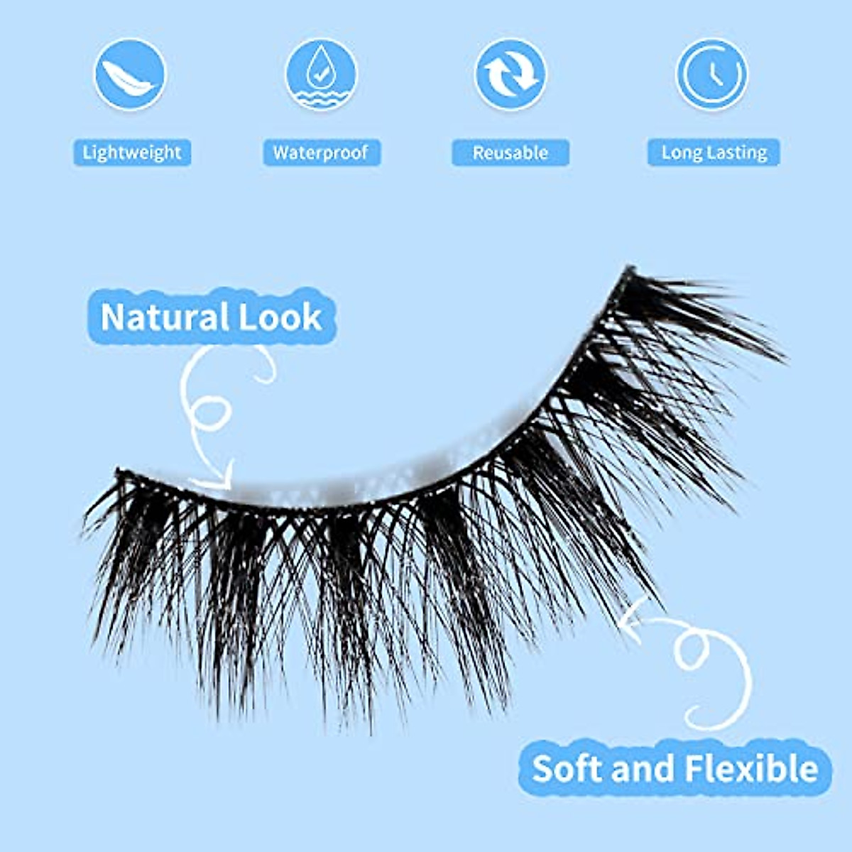 Magnetic Eyelashes and Eyeliner Kit, 7 Pairs Magnetic Lashes 3D Natural Look with Eyeliner and Tweezers, Reusable False Eyelashes Easy to Wear, No Glue Needed, Lightweight & Sweatproof (7 Pairs)