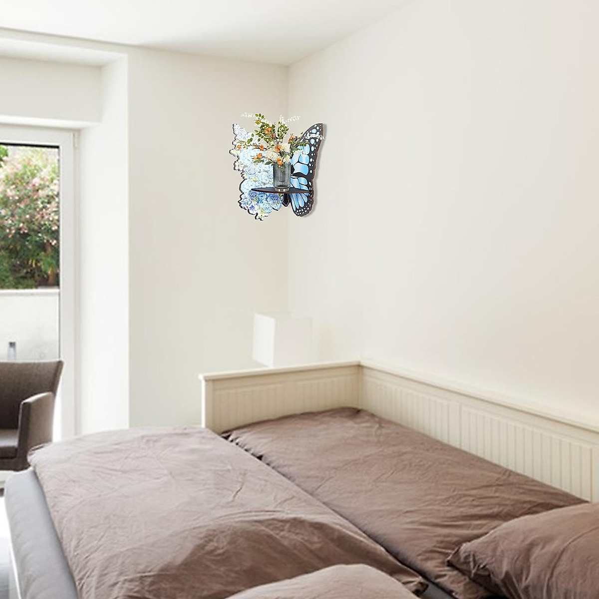 1/4 Wooden Corner Shelf - Butterfly Storage Rack, Hanging Organizer Racks | Wall Mount Shelving Unit, Vanity Counter Space Saver, Floating Room Corner Decor for Home Room, 9.25x9.45 Inches