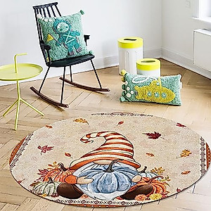 Thanksgiving Southwestern Round Area Rug 3ft,Washable Outdoor Indoor Carpet Runner Rug for Bedroom,Kitchen,Living Room,Office,Area+Rug Small Bath Door Desk Floor Mat Boho Gnome Pumpkins Fall Leaves
