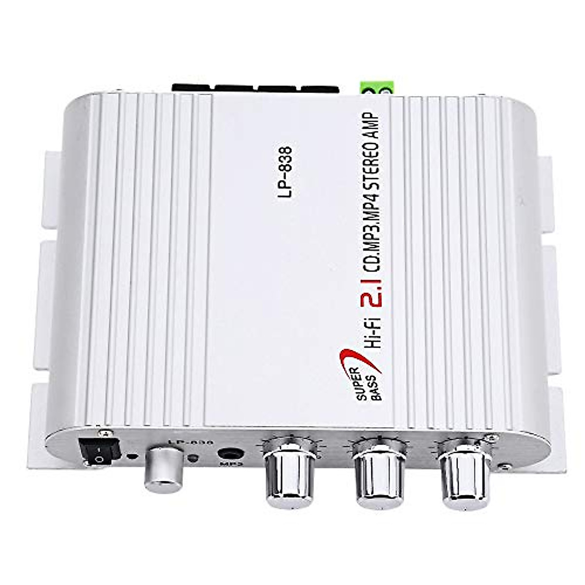 Polarlander Power Car Amplifier Hi-Fi 2.1 MP3 Radio Audio Stereo Bass Speaker Booster Player for Motorbike Home No Power Plug