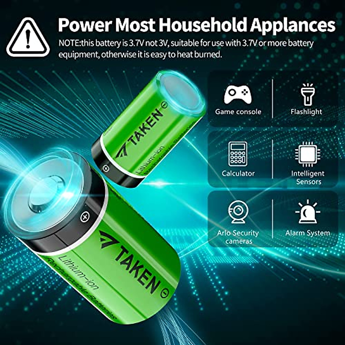 Taken 4 Pack Cr123a Lithium Batteries 3.7V Rechargeable Batteries and LED Charger Compatible with Arlo Cameras (VMC3030/VMK3200/VMS3330/3430/3530), Flashlight, Microphone