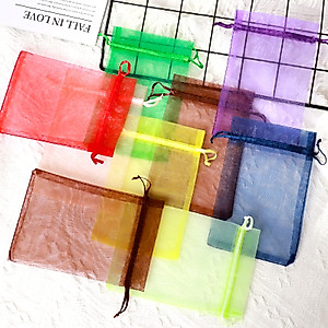Hopttreely 50pcs Organza Bags, Mixed color 4x4.72(10x12cm) Wedding Party Favor Gift Bag, Satin Drawstring Organza Pouch Jewelry Watch Bags, Mesh Gift Pouches Mini Candy Bags