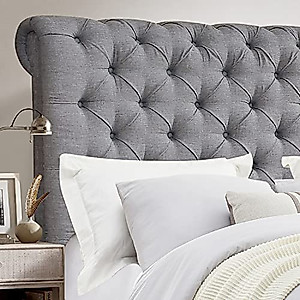 Rosevera Gideon Bed Frame/Fabric Upholstered Bed Frame with Adjustable Headboard/Chesterfield-Styled/Wood Slat Support/Easy Assembly,Full,Textile Gray