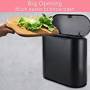 CYEAH Slim Bathroom Trash Can with Press Top Lid, 3.2 Gallon/12 Liter Bathroom Garbage Can, Black Small Trash Can with Lid for Bathroom, Kitchen, Living Room, Office and Narrow Spaces