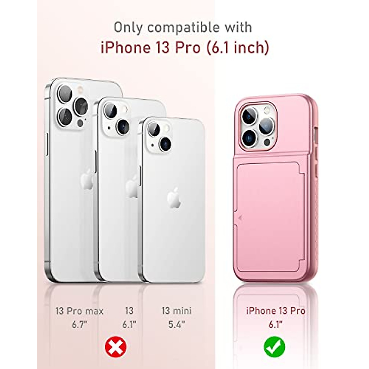 WeLoveCase for iPhone 13 Pro Wallet Case for Women with Credit Card Holder & Hidden Mirror, Two Layer Shockproof Heavy Duty Protection Cover Protective Case for iPhone 13 Pro - 6.1 Inch Rose Gold