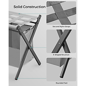 SONGMICS 2 Pack Luggage Racks with 2 Removable Laundry Bag, Set of 2 Suitcase Stands for Guest Room, Foldable for Space-Saving Storage, Steel Frame, Hotel, Bedroom, Slate Gray URLR008G02
