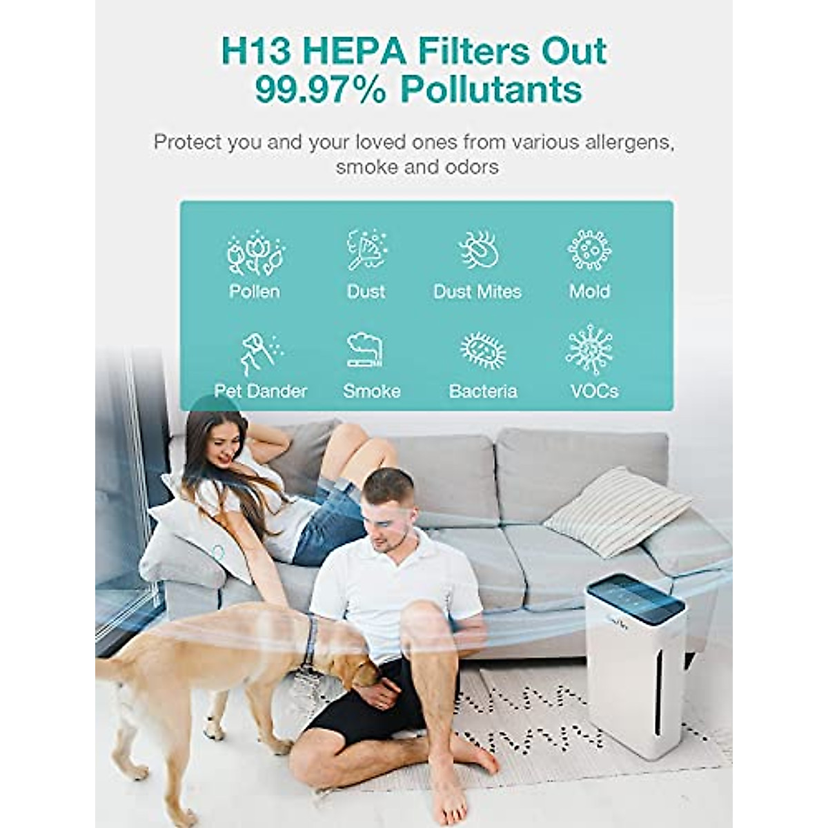 SimPure HP8 Air Purifier for Home Large Room & Bedroom & Office, Quiet True HEPA Filter Air Cleaner for Allergies, Pets, Smokers, Eliminates Allergens, Smoke, Odors, Dust, Pets Hair Dander, Mold