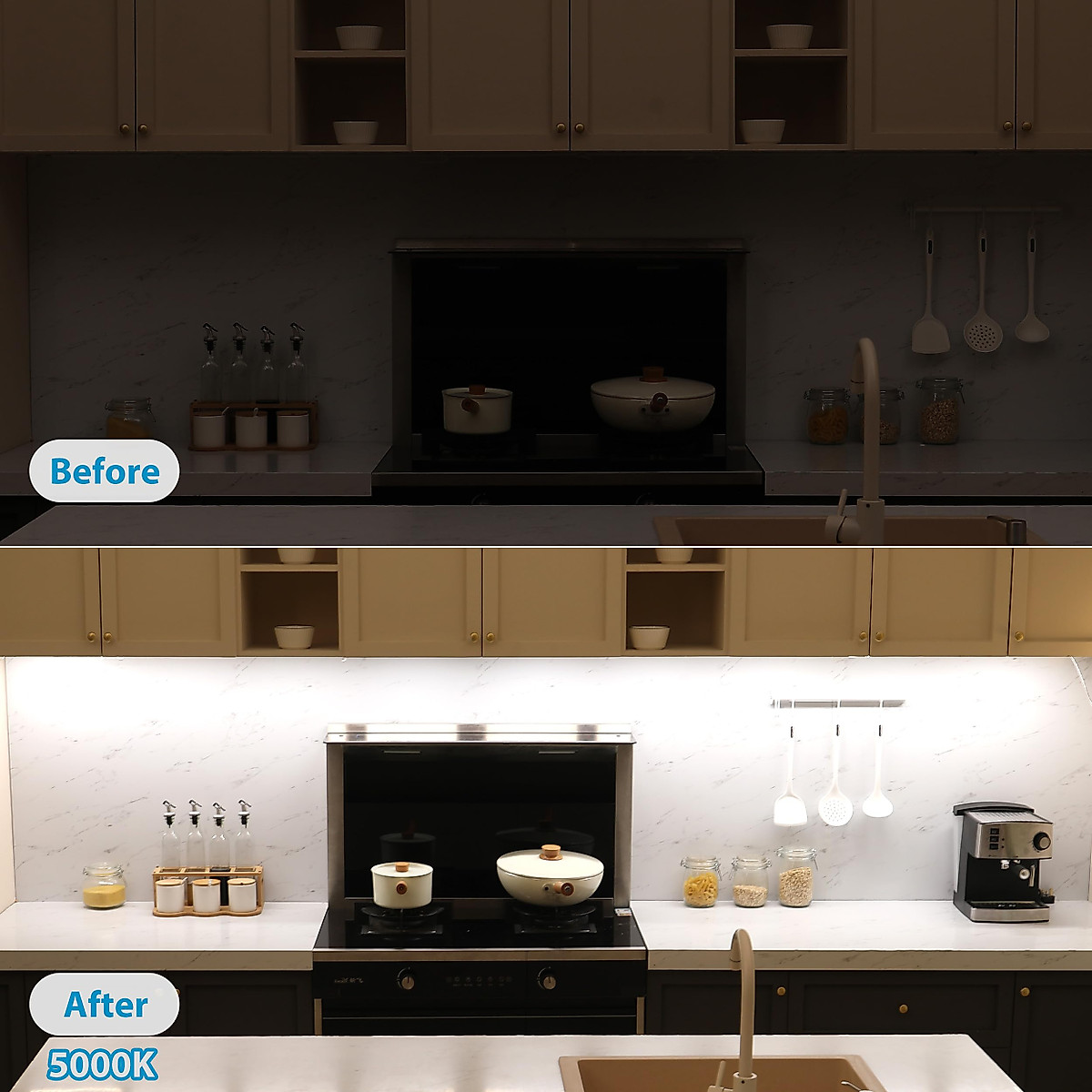 Litever Under Cabinet Lights Plug in, 6 pcs 12 Inches LED Light Strip Bars. Super Bright Dimmable Linkable for Kitchen Counter Above Cabinets Shelf Workbench Desk Closet Lighting. Daylight 5000K