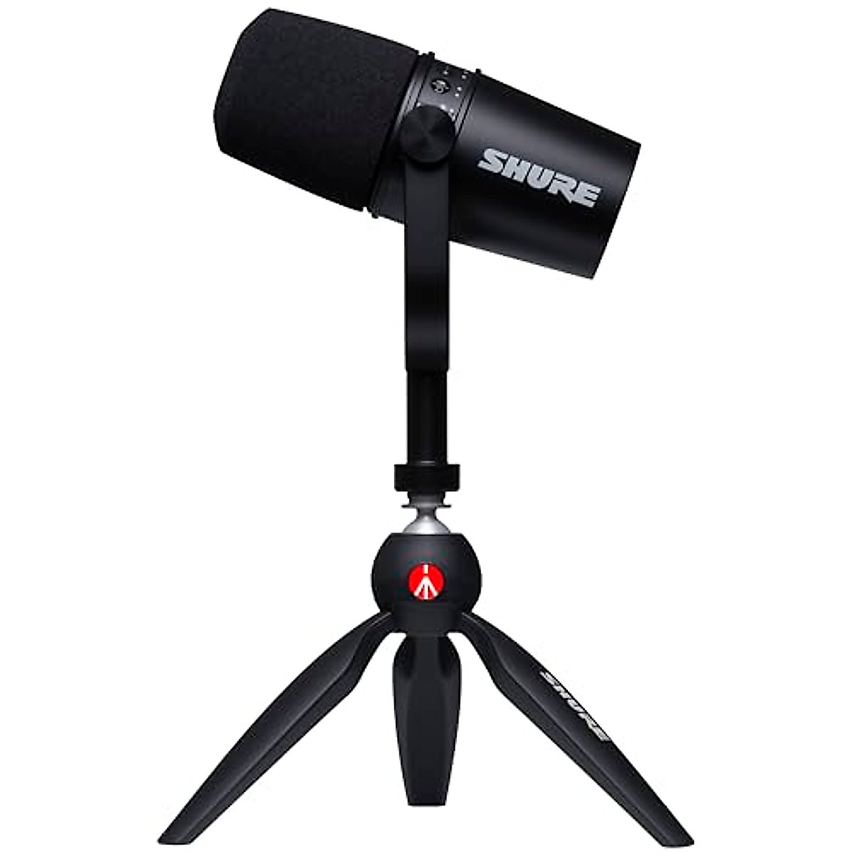 Shure MV7 USB Microphone with Tripod, for Podcasting, Recording, Streaming & Gaming, Built-in Headphone Output, All Metal USB/XLR Dynamic Mic, Voice-Isolating Technology, TeamSpeak Certified - Black