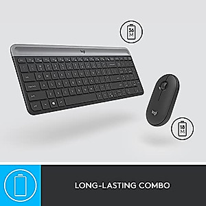 Logitech MK470 Slim Wireless Keyboard and Mouse Combo - Modern Compact Layout, Ultra Quiet, 2.4 GHz USB Receiver, Plug n' Play Connectivity, Compatible with Windows - Graphite