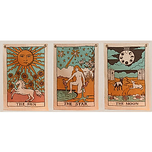 SheetKart The Sun, Moon and Star Tarot Tapestries - Aesthetic Bohemian Wall Hanging Tapestry for Bed Room Home Decor