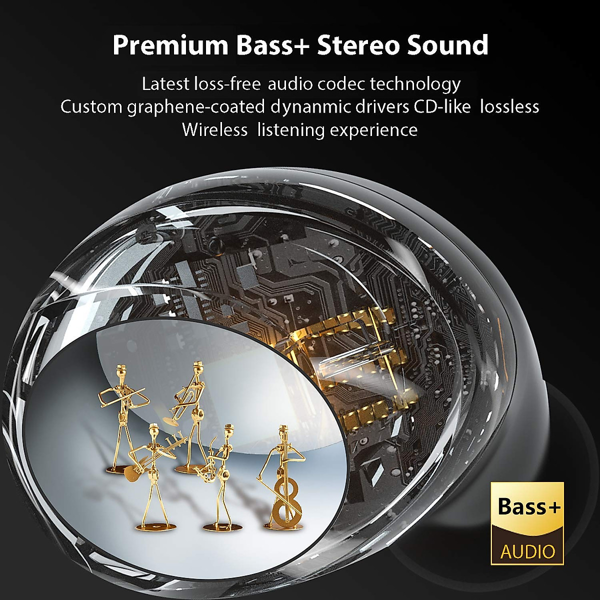 Geekee True Wireless Earbuds Bluetooth 5.0 Headphones, Clear Voice Call in-Ear Headset IPX7 Waterproof 40H Wireless Charging Case Sports Earphones (Black)