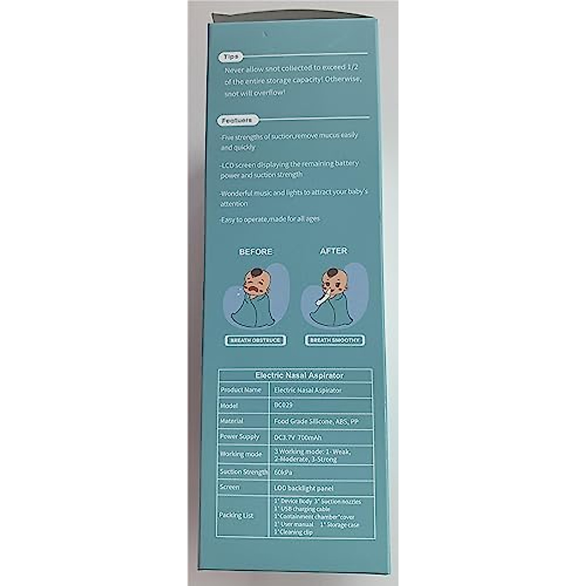 Baby Nasal Aspirator Electric, MISSAA Nasal Aspirator for Baby with 5 Suction Modes Baby Nose Sucker, Nose Aspirator for Toddler, Automatic Nose Cleaner, Music & Light Soothing