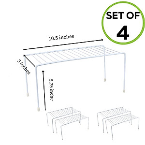 Evelots Wire Rack Cabinet Shelf Organizer Set of 4 White Kitchen Organization, Bathroom Cabinet Organizer, Food Pantry Organization and Storage Shelves