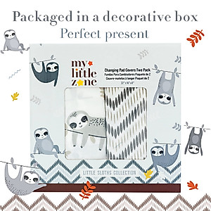 My Little Zone 100% Cotton Changing Pad Cover for Baby Boys and Girls, Chevron - Breathable Bassinet, Mini Crib Mattress Fitted Sheets - Little Sloth, 32"x16" with 8" Deep Pocket, White-Grey, 2 Pack