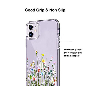 Unov Case Compatible with iPhone 11 Clear with Design Slim Protective Soft TPU Bumper Embossed Floral Pattern 6.1 Inch (Flower Bouquet)