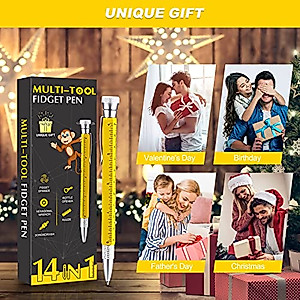 XAMAWA Multitool Fidget Pen - Gifts for Him Boyfriend Husband, Stress Relief Cool Gadgets Tools Gifts for Men Dad, Multi-tool Pen for Office Engineer Woodworkers Construction - Yellow