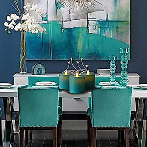 Kitch Aroma Teal Flameless Candles D 3.15" H 3.15", Teal Candles Battery Operated LED Pillar Truquoise Flameless Candles for Home Decoration