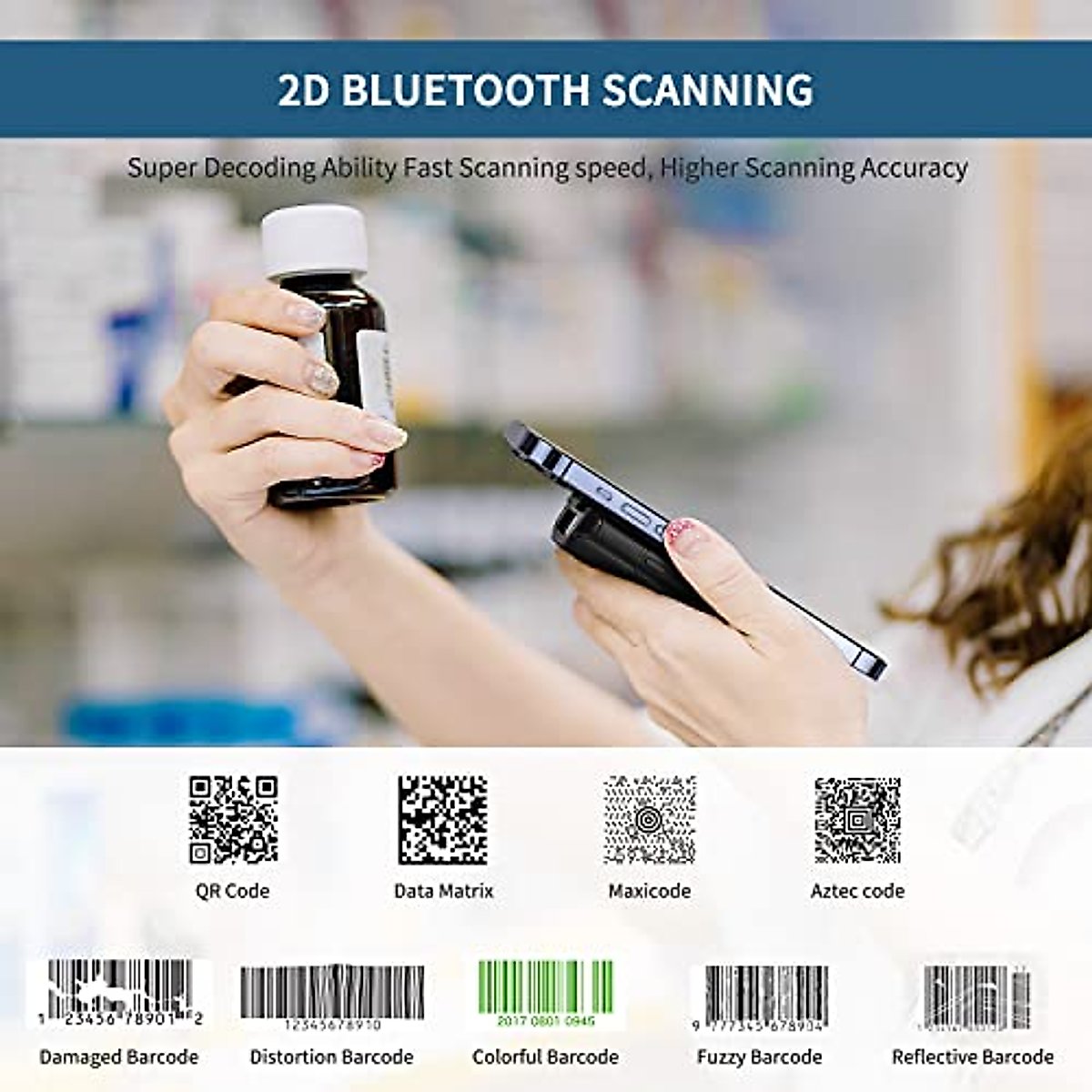 NETUM Bluetooth 2D Barcode Scanner, 3-in-1 Small Portable QR Bar Code Reader Automatic Wireless Gun Scan Back Clip Work with Tablet iOS Android Windows MacOS for Warehouse Inventory POS - E800