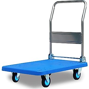 ELEFOCUS Flatbed Hand Cart Plastic Platform Truck with Mute Wheels and Foldable Metal Handle (Size:350-mute)