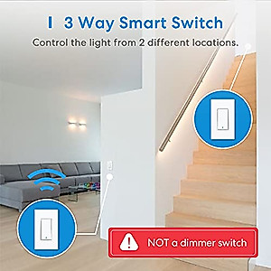 3 Way Smart Light Switch (Neutral Wire Required), Meross 2.4G WiFi Light Switch Supports Alexa, Google Assistant and SmartThings, Voice Control and Schedule (1 Pack)