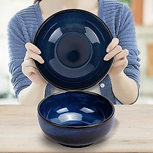 GRABADO Handmade Large Salad Bowls, Ceramic Bowl 60oz for Eating, Porcelain Serving Bowl Glazed, Popcorn Bowl 8"，Decorative Bowl for Salad, Ramen, Soup and Fruit,Dishwasher & Microwave Safe(Sky Blue)