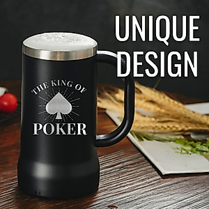 Onebttl Poker Gifts for Men, Poker Stainless Steel Beer Stein Tumbler, 24oz Beer Mug with Lid for Father's Day, Christmas