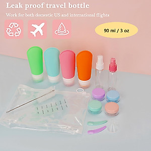 JIPITIMI TSA Approved Travel Bottles for Toiletries, Silicone Leak-Proof Travel Size Bottle for Shampoo, Conditioner 3oz, Refillable Cosmetic Container Kits