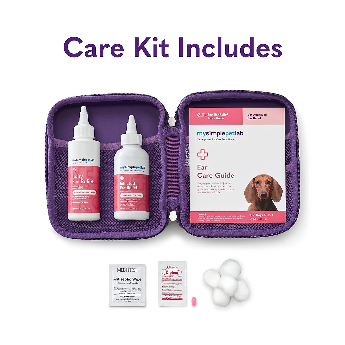 MySimplePetLab Ear Care Dog Kit I Medicated Tris Flush Dog Ear Cleaner I Infection Treatment with Ketoconazole I Hydrocortisone Drops I Comfort for Smelly, Itchy, Or Sore Ears