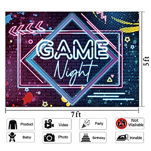 Glow Neon Photo Background for Game On Birthday Party Decor 7x5ft Game Night Theme Photography Backdrops Sleepover Slumber Prom Gaming Party Cake Table Decor Photobooth Banner