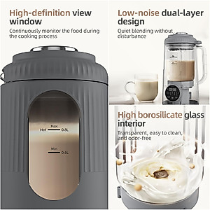 Zopehan Nut Milk Maker,35oz(1000ml) Automatic Soy Milk Maker for Homemade Almond, Oat, Soy Milk, Plant-Based Milk and Non-Dairy Beverages 8 in 1, Milk Maker Machine with Delay Start/Self Clean (Grey)
