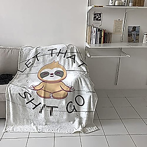Throw Blanket,Let That Shit Go Cartoon Animal Sloth Rustic Wooden Super Soft Microfiber Warm Blanket for Couch Lightweight Blanket for Bed Chairs,50x60 Inch