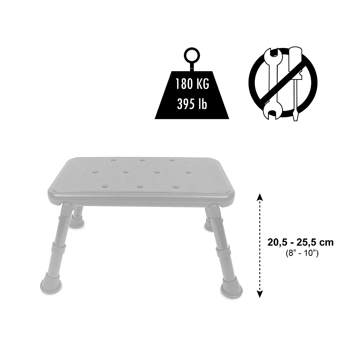 Pepe - Bath Step Stool for Adults Heavy Duty (395 lb, 8" - 10"), Caravan Kitchen Stool, Bath Steps for Elderly, Step Stools for Seniors Adjustable, Non Slip Stepping Stool, Safety Step Stool, Black.