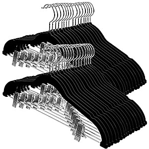 Heybly Skirt Hangers 32-Pack Velvet Pants Hangers 16.7-Inch Long Velvet Hangers with Metal Clips and 360° Hook,Non-Slip, Space-Saving for Pants, Skirts, Coats, Dresses, Tank Tops, Black HHRZ01B32