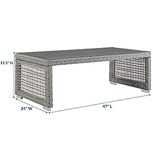 Modway Aura Wicker Rattan Outdoor Patio Tempered Glass Coffee Table in Gray