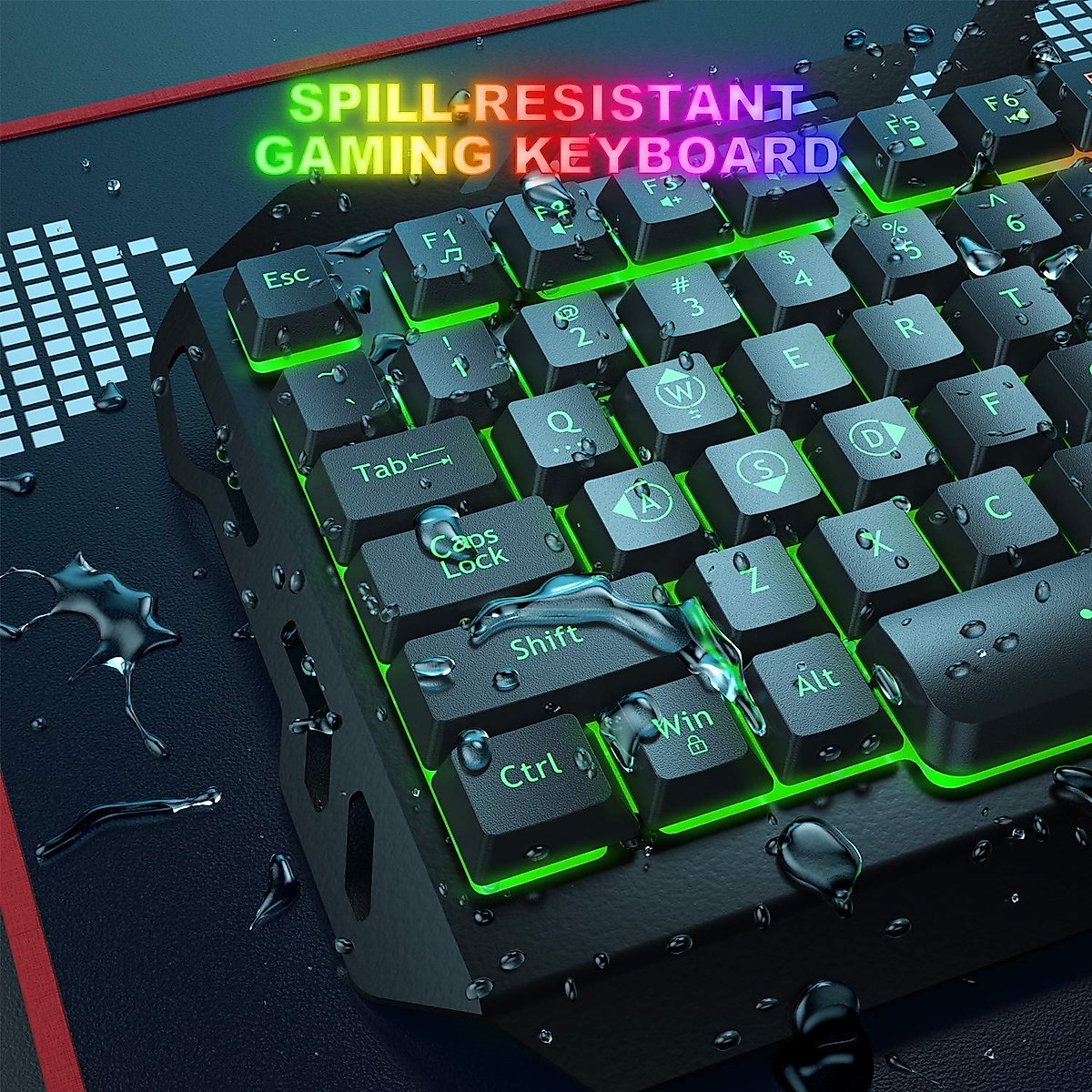 Gaming Keyboard, WisFox Colorful Rainbow LED Backlit Wired Computer Gaming Keyboard with 104 Keys, USB Wired Keyboard and Spill-Resistant for Windows PC Gamers Desktop PS4 (Renewed)