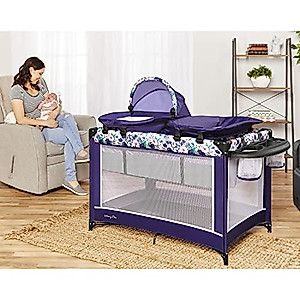 Dream On Me Lilly Deluxe-Playard in Floral Bloom with Full Bassinet, Changing Tray and Infant Bassinet with Canopy Waterproof Fabric, JPMA Certified, Lightweight