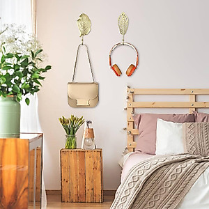 HOSTK 8pcs Decorative Wall Hooks, Gold Leaves Wall Mounted Hangers, Plant Modern Coat Hat Towel Clothing Key Holder for Home Bedroom Bathroom Kitchen Office Entryway Living Room