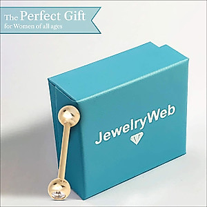 JewelryWeb - Solid 14k Gold 14G Cubic Zirconia 5mm Ball Straight Barbell Internally Threaded Tongue Ring - Tongue Piercing Jewelry for Men and Women - Hypoallergenic Body Jewelry