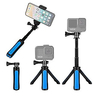 Taisioner Mini Pocket Selfie Stick Shorty Tripod Handle Grip Pole Three in One for GoPro AKASO Insta360 DJI Osmo Action Camera and Smart Phone Kid Adult Available Accessories