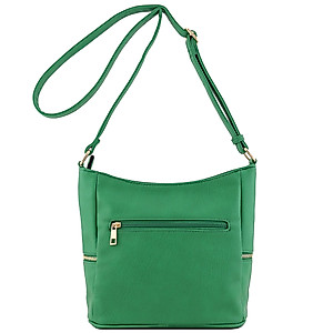 FashionPuzzle Lightweight Tassel Zipper Bucket Crossbody Bag (Kelly Green) One Size
