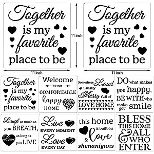 16 Pieces Inspirational Word Stencils Family Sign Stencils Reusable Stencils Love Home Template with Metal Open Ring for Painting on Wood, Porch, Front Door, Wall Decor (11.02 x 11.02 Inch)