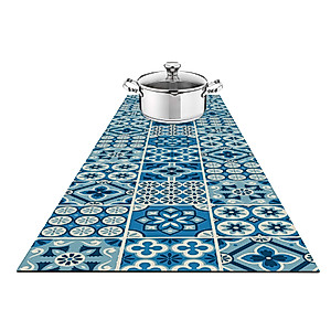 Fennoma Hotrun 2 in 1 Heat Resistant Trivet & Table Runner, 47 Inches Long Trivet for Hot Pots and Pans, Handles Heat Up to 356F, Anti Slip, Waterproof, Ideal for Kitchen Countertopst (Floral Blue)