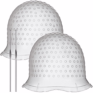 2 Pcs Hair Coloring Highlighting Cap Reusable Silicone Highlight Cap Pull Through Caps for Hair Coloring Frosting Cap with Hook Hair Dye Cap with Holes Hair Salon Tools Hairdressing Highlighting Kit