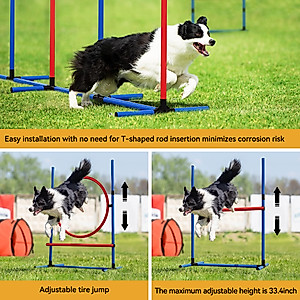 YITAHOME Dog Agility Equipments, Includes Flirt Pole Toy, 3 Flying Discs, 2 Agility Tunnel, 3 Jumps, 6 Weave Poles, Pause Box,Agility Course Set for Backyard, Indoor, Outdoor
