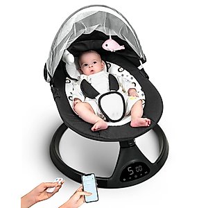 Baby Swing for Infants to Toddler Portable Babies Swing Timing Function 5 Swing Speeds Bluetooth Touch Screen Music Speaker with 10 Preset Lullabies 5-Point Carabiner